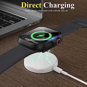 [3 Pack] Case for Apple Watch Series 9 Screen Protector 45mm Series 8 Series 7, EWUONU Hard PC Bumper Cover HD Tempered Glass Full Protective Case for iWatch Series 9/8/7 Accessories 45mm, Black