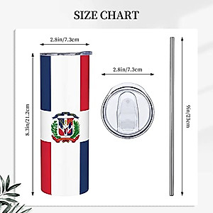 Stainless Steel Skinny Tumbler Dominican Republic Flag Travel Cup 20 Oz Double Wall Slim Insulated Coffee Mug With Splash Proof Lid & Straw & Cleaning Brush For Home Office