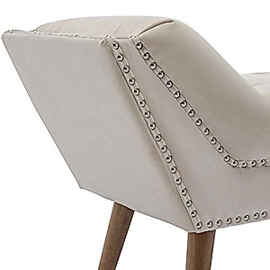 Kmax Upholstered Bedroom Bench with Arms, Button Tufted Velvet Fabric Vanity Bench with Nailhead Trim & Rubber Wood Legs, Cream