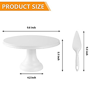 ECOWAY Round Cake Stand 9.84 Inch with Cake Spatula, White Bamboo Cupcake Stand, Dessert Display Plates for Snacks and Cookies, Candy Dish for Birthday Parties, Weddings, Baby Shower and Other Events