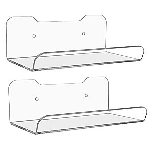 Cosmos 2 Pcs Acrylic Floating Wall Shelves Wall Mount Display Shelf Storage Shelf for Home Décor Bedroom Bookshelf Speaker Figures Display Wall Holder (Transparent Clear (2 Pcs))