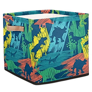 Watercolor Dinosaur Cube Storage Bins 13 Inch Fabric Storage Basket Square Storage Bins Collapsible Nursery Storage Bin Organizer Basket Storage Box for Shelves, Closet