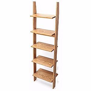 Premium Leaning Ladder Shelf, NO ASSEMBLY REQUIRED, MADE IN THE USA, Beautiful wood finish, Easy setup, Sturdy, Durable, Smooth, Easy to Move and Set Up, Multiple Finish Options (Natural Oak)