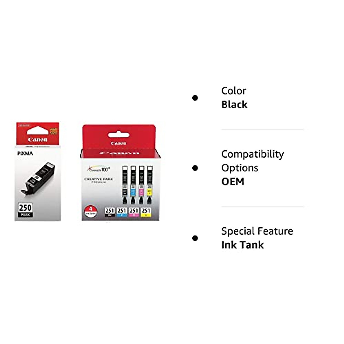 Genuine Canon PGI-250 (6497B001) CLI-251 (6513B004) Color (Black, Cyan,Magenta,Yellow) Ink Tank 5-Pack