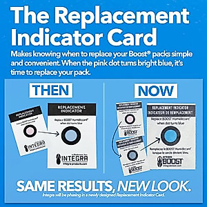 Integra Boost 62% RH Level - 8 Gram Size - Two-Way Humidity Control Pack - Includes Replacement Indicator Cards - Food Storage & Herbs Moisture Balancer for Up to 1oz (Pack of 6)