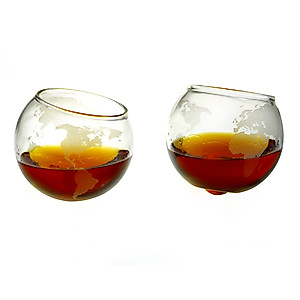 Prestige Decanters Etched Globe Whiskey Glasses -Rocks Glass for Rum, Tequila, Scotch, Glasses- Whiskey Gifts - 10oz Cocktail or Old Fashioned Glass (Set of 2) - Unique Bar Decor & Bourbon Gifts from