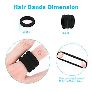 Black Seamless Hair Ties – Cotton Hair Bands – Tiny Elastics Ponytail Holders for Toddlers, 1 Inch in Diameter, Black, by Nspring