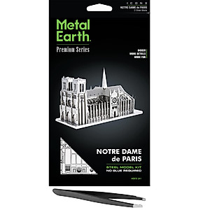 Metal Earth Fascinations Premium Series Notre Dame Cathedral 3D Metal Model Kit Bundle with Tweezers
