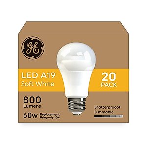 GE LED Light Bulbs, 60 Watt, Soft White, A19 (20 Pack)