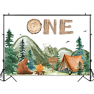 ANSHUHAI One Happy Camper Backdrop One Happy Camper Birthday Decorations Boy's 1st Birthday Party Photography Background Forest Camping Birthday Backdrop One Happy Camper Banner (8x6ft)