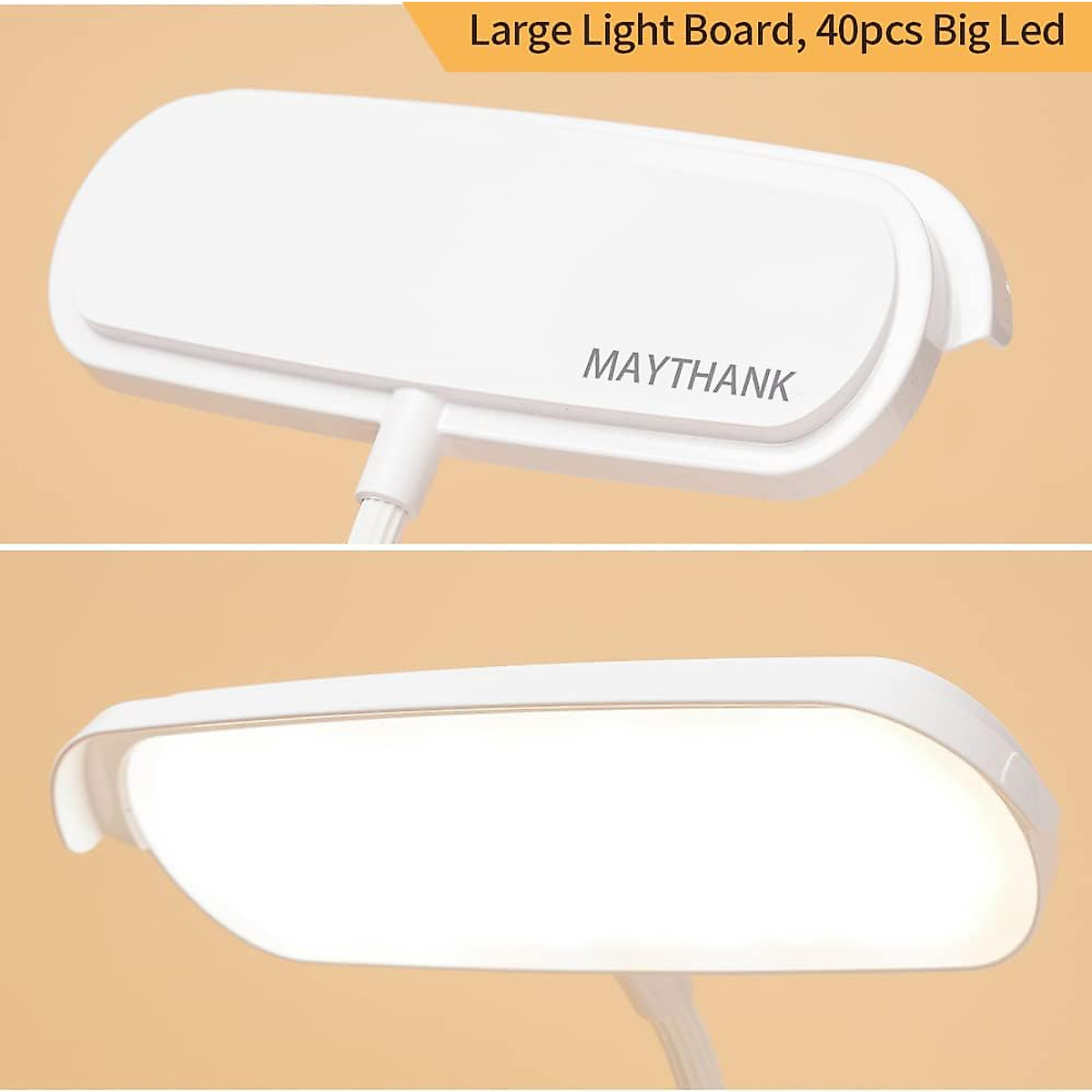 MAYTHANK Cordless Desk Table Lamp Reading Light 40 Led Rechargeable Big Battery 3000m, Touch 3 Modes,2 Ways Power,Dimmable,Gooseneck,Small Portable Wireless Bedroom Bedside Lamp