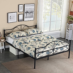 VECELO Full Size Bed Frame Metal Mattress Foundation,Platform Bed with Box Spring Replacement Headboard, Deluxe Crystal Ball Stylish,Matte Black