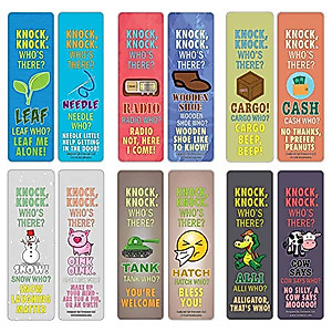 Creanoso Funny Knock-Knock Jokes Puns Bookmarks (30-Pack) – Unique Stocking Stuffers Gifts for Boys & Girls, Unisex Adults – Cool Book Page Clippers Collection Set for Knock-Knock – Awesome Giveaways