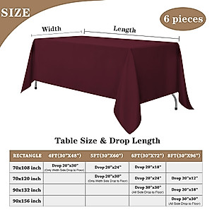 Fitable Burgundy Tablecloths for 6-8 Foot Tables, 6 Pack - 70 x 120 Inches - Reusable and Washable Table Clothes, Polyester Fabric Table Covers for Wedding, Party, Banquet
