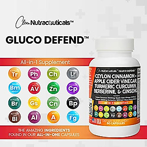 Clean Nutraceuticals Ceylon Cinnamon 3000mg Turmeric 3000mg Apple Cider Vinegar 3000mg Ginseng 2000mg Berberine 1200mg Plus Bitter Melon Gymnema Milk Thistle Fenugreek