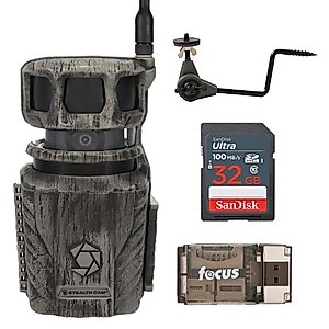 Stealth Cam Revolver 36MP 360 Degree Cellular Trail Camera with 1/4-Inch Threaded Mount Bundle with Economy Trail Camera Holder, 32GB Ultra SDHC Memory Card, and SD USB 2.0 Card Reader (4 Items)