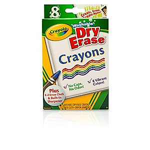 Crayola Washable Dry Erase Crayons (8ct), Includes Eraser Mitt & Sharpener, Classroom Supplies for Teachers