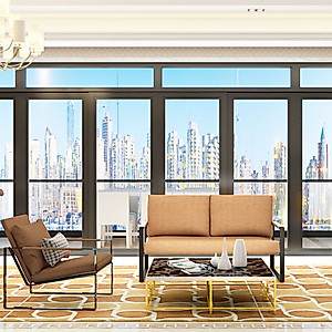 AWQM Faux Leather Sofa,Mid-Century Loveseat Sofa,2 Seat Couch,Classic Sofa Upholstered with Removable Back/Seat Cushion,Armchair/Lounge Chair for Living Room,Office and So on,Camel