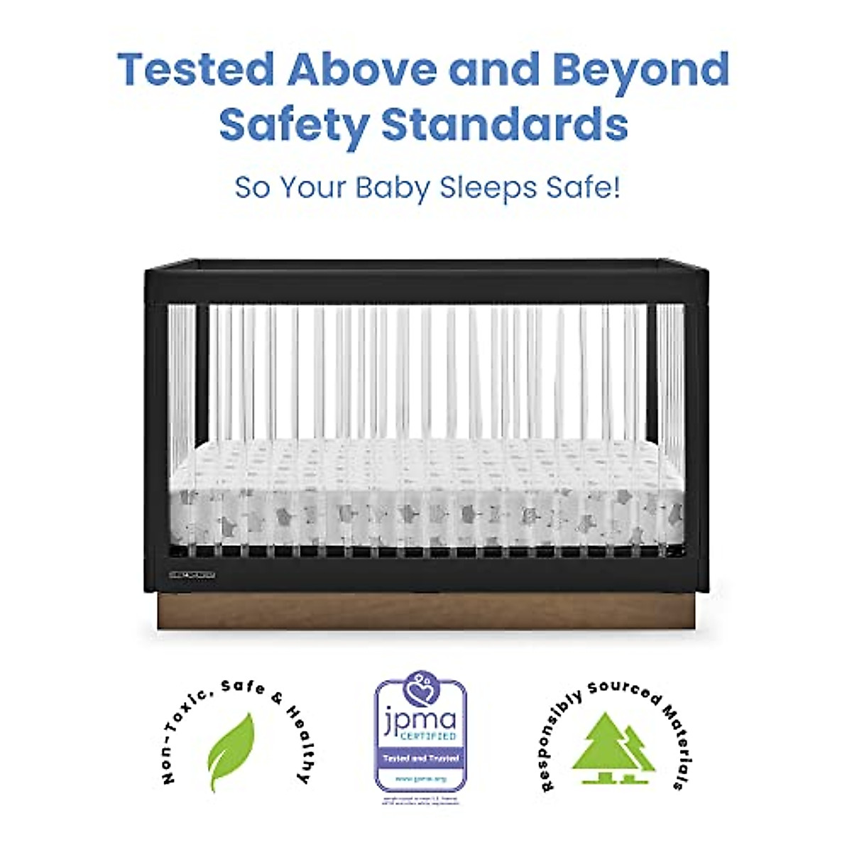 Delta Children James Acrylic 4-in-1 Convertible Crib - Greenguard Gold Certified, Midnight Grey/Acorn