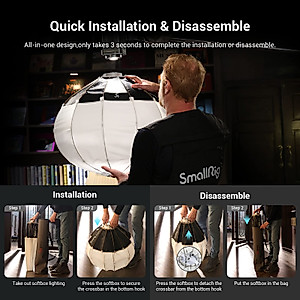 SmallRig RA-L65 Lantern Softbox Quick Release-One Step, 26in Light Modifier with Fabric Barn Doors, Diffuser for SmallRig Video Light 120B, 120D, 220B, 220D and Other Bowens Mount Light-3754