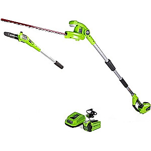 Greenworks 40V 8-inch Cordless Pole Saw with Hedge Trimmer Attachment 2.0Ah Battery and Charger Included, PSPH40B210