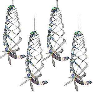 Sfcddtlg 4PCS Bird Repellent Spiral Reflectors-15.8 Inch Hanging Reflective Bird Deterrent Device for Drive Birds Woodpeckers Pigeons Geese Away from The House Garden Swimming Pool (4pcs)