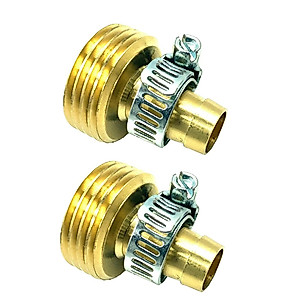BRUFER 5022M Brass Male Garden Hose Thread Swivel With 1/2" Barb x 3/4"GHT, Includes Stainless Steel Clamps - Pack of 2 Complete Fittings with Clamps