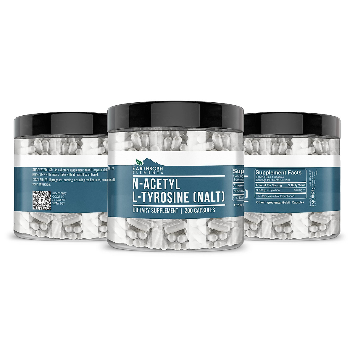 Earthborn Elements N-Acetyl L-Tyrosine (NALT) 200 Capsules, Pure & Undiluted, No Additives