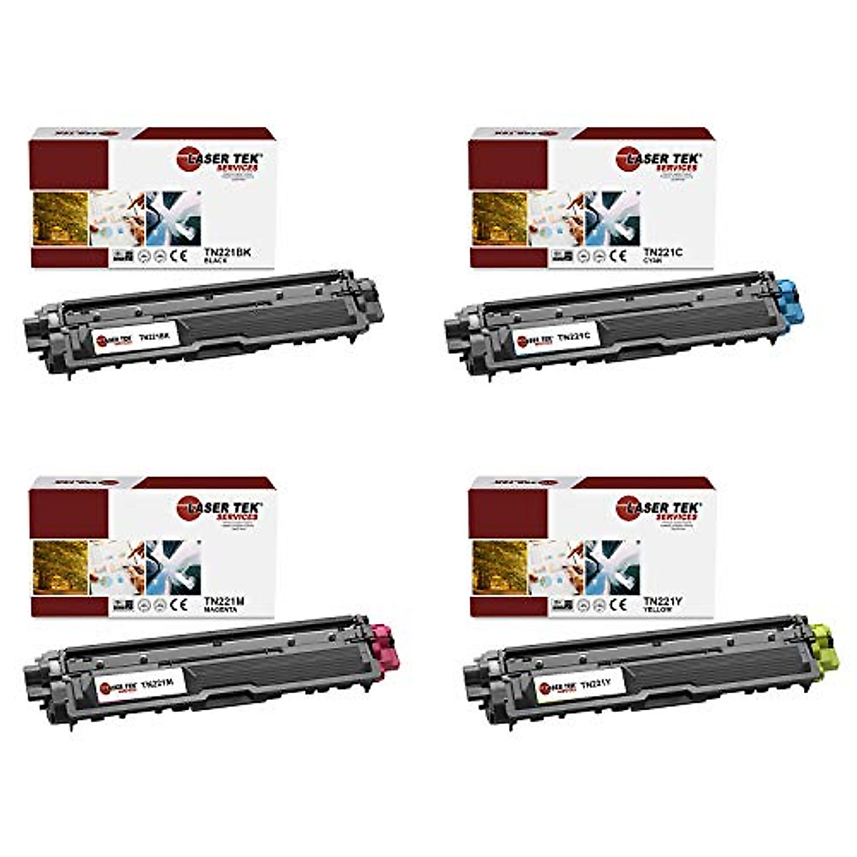 Laser Tek Services Compatible Toner Cartridge Replacement for Brother TN-221 Works with Brother HL3140CW 3142CW, MFC9130CW, DCP9020CDW Printers (Black, Cyan, Magenta, Yellow, 4 Pack)