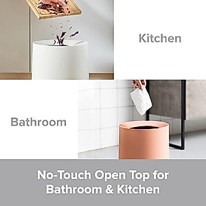 Modern Round Waste Basket - 3.2Gal/12.1L Open Top Trash Bin - Gray Garbage Can with Removable Plastic Bin Liner - Touchless Bathroom Garbage Can or Trash Can for Kitchen - Minimalist Office Trash Can