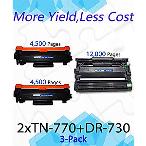 EASYPRINT (2xToner+1xDrum) Compatible TN-770 TN770 Toner Cartridges & DR-730 DR730 Drum Unit Used for HL-L2370DW L2370DWXL MFC-L2750DW L2750DWXL, (2-Pack Toner with 1-Pack Drum, Total 3-Pack)