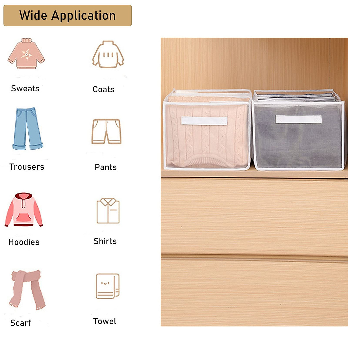 CulRun Wardrobe Clothes Organizers, Foldable 6 Grids Wardrobe Organizer, Portable Clothes Drawer Organizors, Washable Wardrobes Storage Organizer for Sweats, Shirt, Legging, Skirts, Socks, 3PCS, White