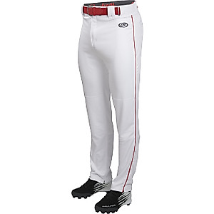 Rawlings | LAUNCH SERIES Full Length Baseball Pants | Adult Small | White/Red