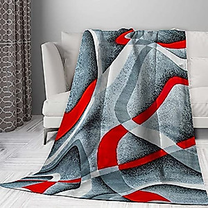 Jreergy Flannel Fleece Blanket - Gray Black Red White Swirls Throw Blanket for Bedroom Couch Travelling,Comfortable All Season Air Conditioning Blanket for Adult Chidern 50"x40"