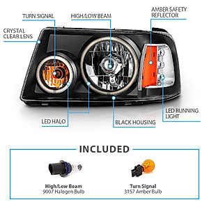 AmeriLite 1pc Black Replacement Headlights Corner Dual LED Halo Set For 01-11 Ford Ranger - Passenger and Driver Side