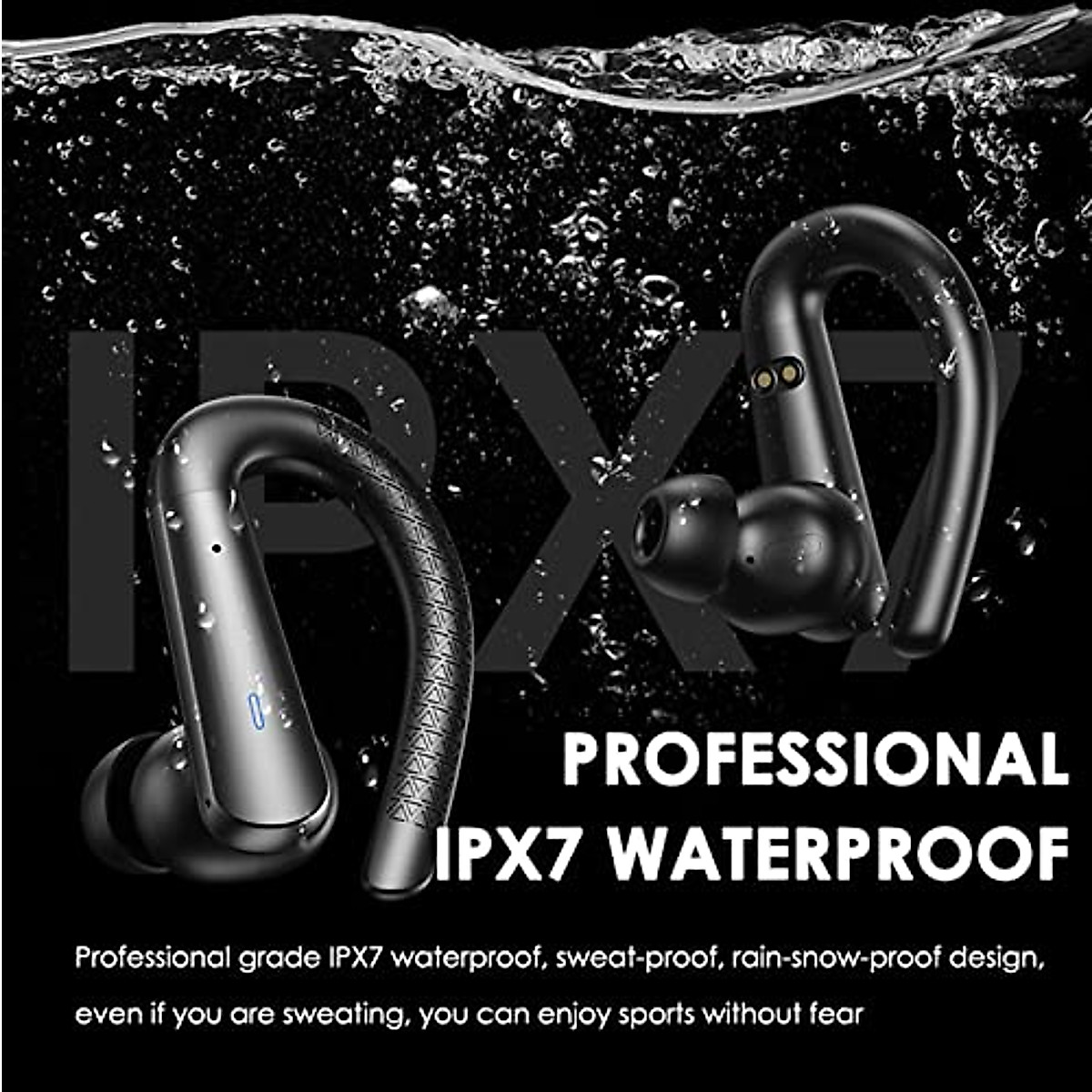 Wireless Earbuds Bluetooth Headphones with Earhooks Waterproof IPX7 Over the Ear Buds Wireless Bluetooth Sports Workout Earbuds with LED Display for Gym Running Exercise Fitness with Microphone