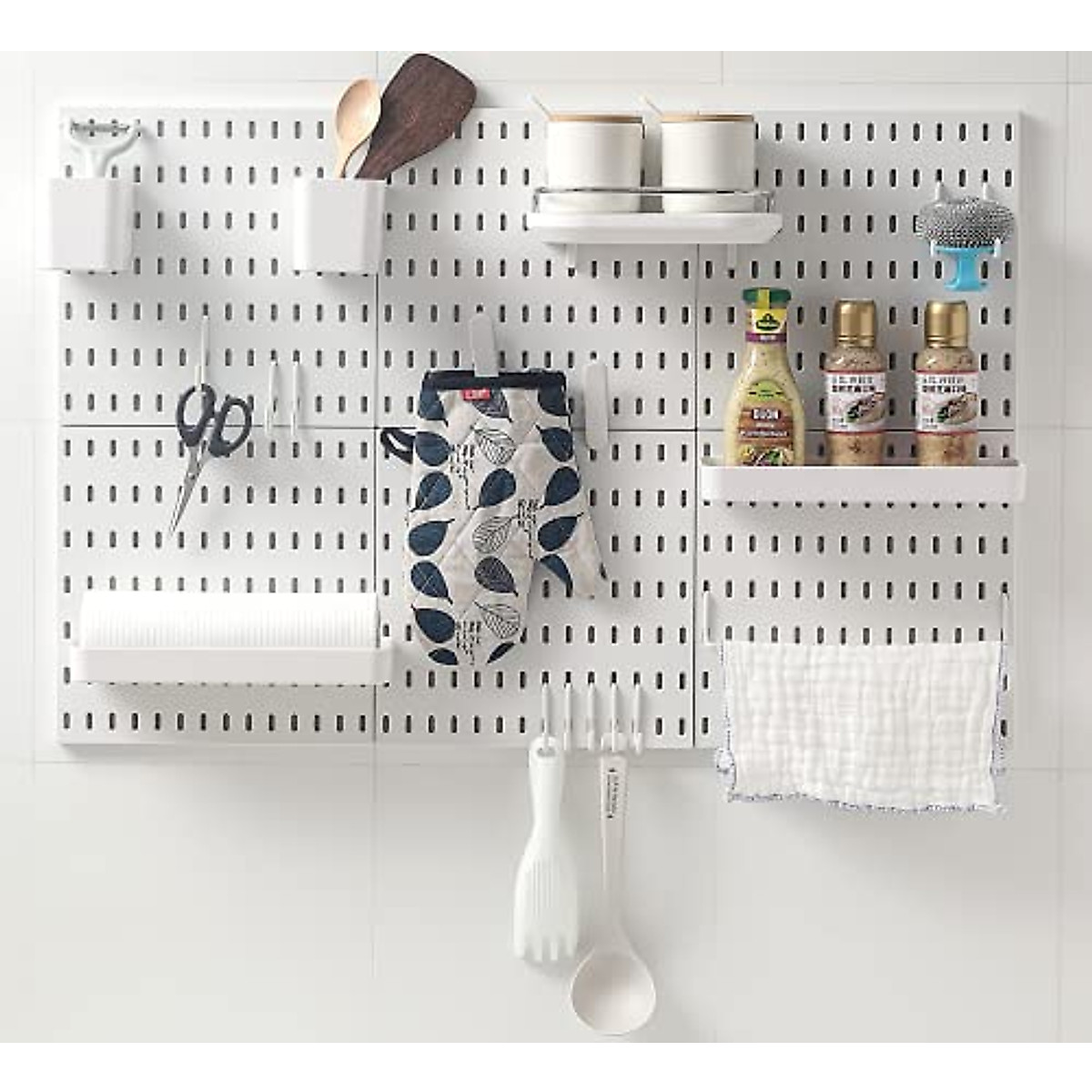 JoyBHole Pegboard Combination Kit with Shelf and Hooks No Punching for Garage Kitchen Living Room Bathroom Office,Pegboard Wall Organizer (White, 33" x 22")