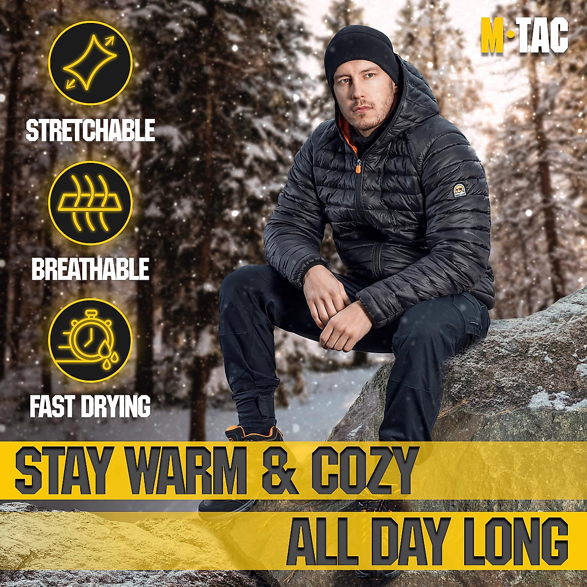 M-Tac Fleece Watch Cap - Tactical Beanie Hat Winter Skull Cap Cold Weather (Black, L)