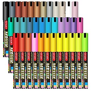 SFAIH Large Ink Capacity Acrylic Paint Markers Pens - 36 Colors 3mm Medium Drawing Markers for Art Supplies, Wood, Fabric Paint, Rock Painting, Gift for Kids Artists Adults, Color Overlap