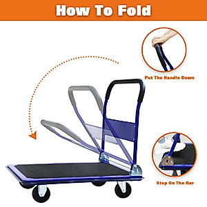 LMKOPUER Folding Platform Cart, 880lb Weight Capacity Rolling Flatbed Cart Hand Platform Truck Moving Platform Dolly Push Cart with 360 Degree Swivel Wheels