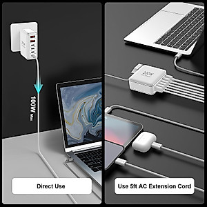 URVNS 200W USB C Charger, GaN 6 Ports PD 100W PPS 45W QC30W Super Fast Charging Station for iPhone 15 14 Series, MacBook Laptop, iPad, Samsung Galaxy S23/22 and More(with 5FT Power Cord)