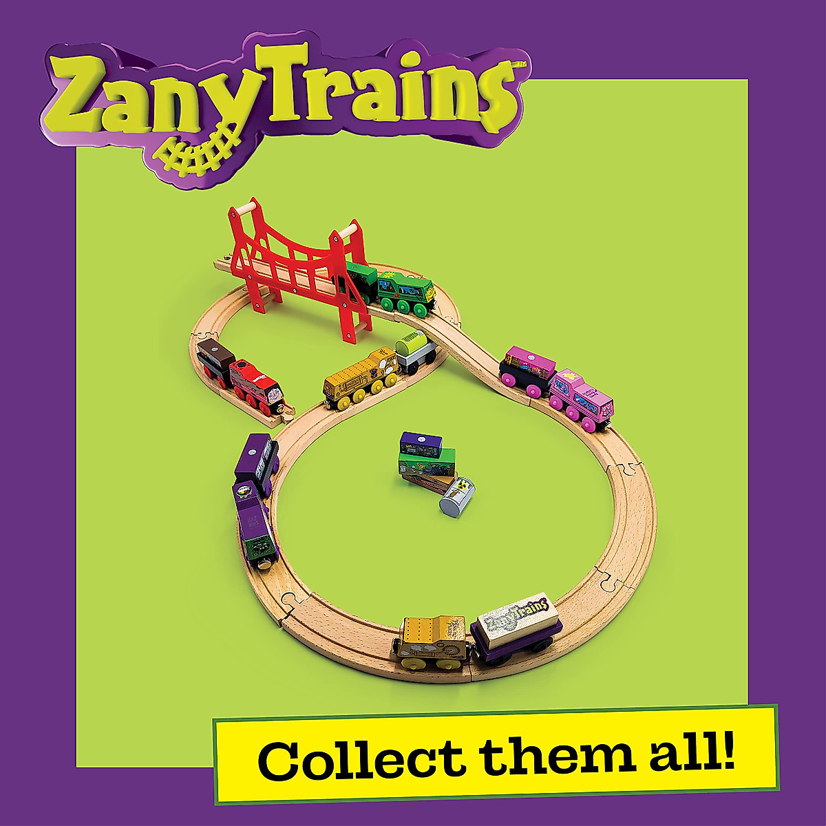 Zany Trains Series 1 - Wooden Train Set with Cargo - Compatible with All Wooden Train Sets - Wooden Train Cars (Quirky Cargo)