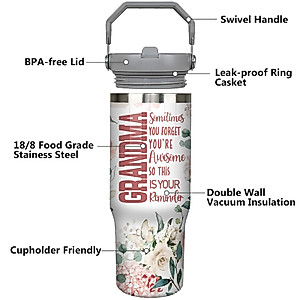 ysnifeiw 30oz Grandma Tumbler with Handle and Straw, Stainless Steel Insulated Nana Cup with Top Handle and Lid, Grandma Coofee Mug Christmas Birthday Gifts for Grammy/Gigi/Mimi