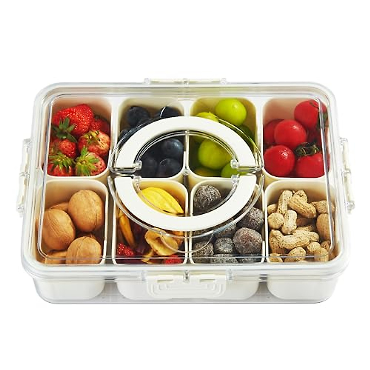 BCPONT Divided Serving Tray with Lid and Handle, Fruit Snack Serving box Vegetable Storage with 8 Compartments Snackle Box Charcuterie Container Fridge Organizer