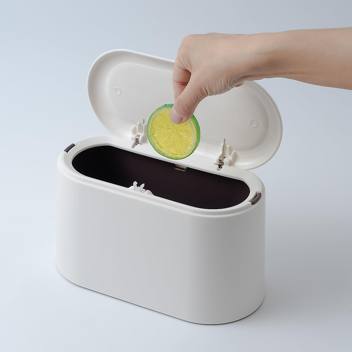 Small Trash Can with Lid,Pop-Up Small Desk Garbage Can,Waste Can with Press Type Lid,Plastic Mini Trash Can for Office,Kitchen,Bedroom,Bathroom,Vanity,Car(White)