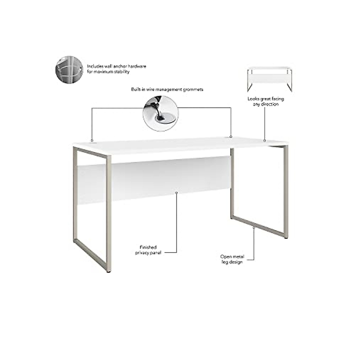 Bush Business Furniture Hybrid Computer Table Desk with Metal Legs, 60W x 30D, White