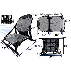 Pactrade Marine Adjustable Straps Black Gray Textilene Mesh Fabric Upright Deluxe Lightweight Kayak Seat Foldable Canoe Cushion Aluminum Frame Sit On Top Fishing Canoeing Boating Kayaking Rafting
