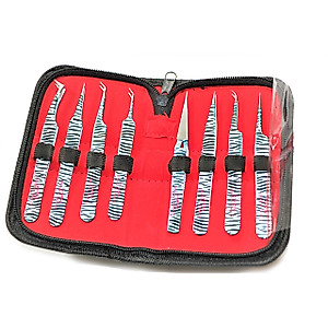 Jewelry Tweezers W/Zebra Pattern 8pcs Set Hand Nipper Repair Tweezers Tool Diy (Cynamed)