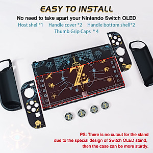 DLseego Switch OLED Protective Case Dockable Hard Shell Black Shockproof Cover Joy Con Skin with 4PCS Thumb Grips Caps Design for Switch OLED New Model