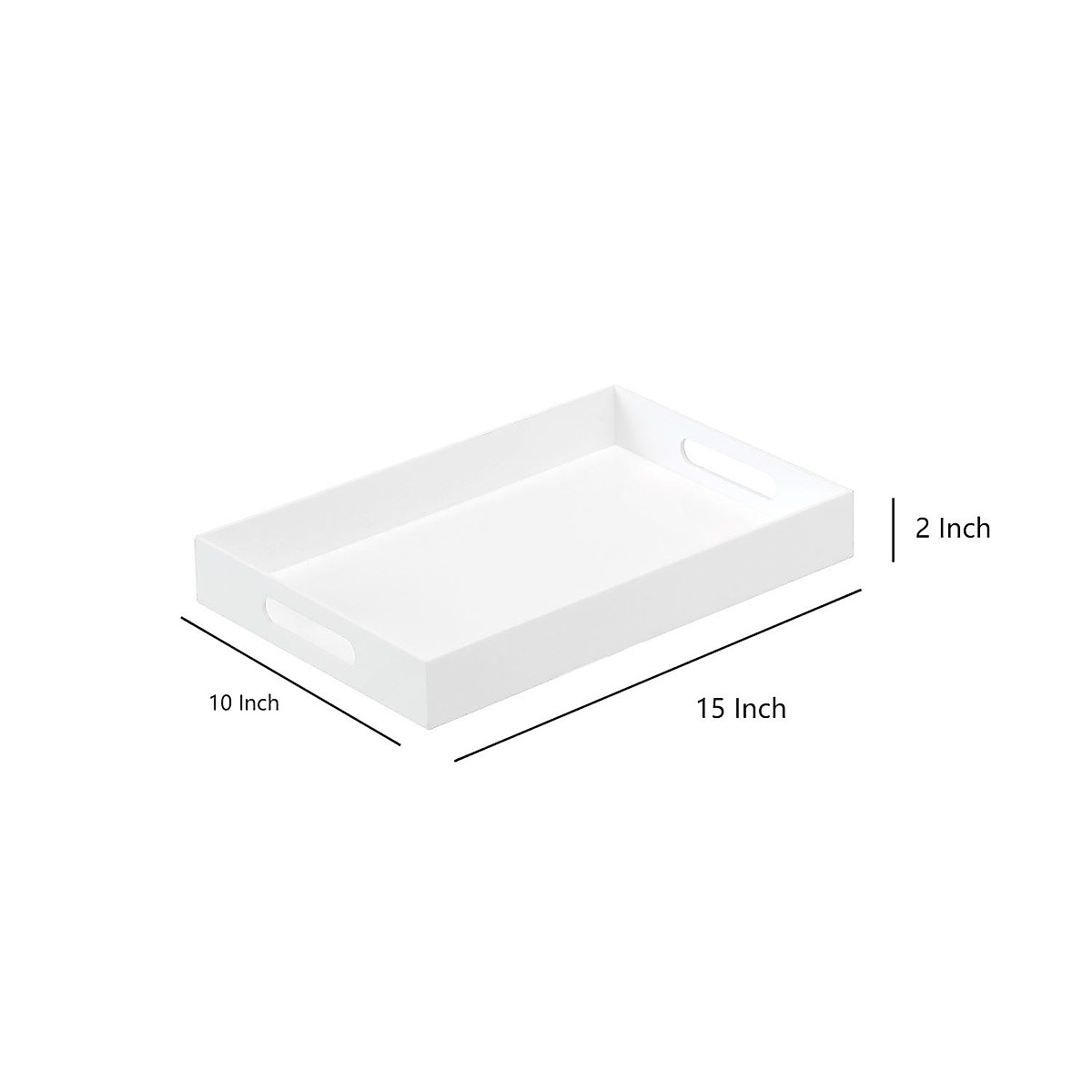 BEYLANG Glossy White Sturdy Acrylic Serving Tray with Handles-10x15Inch-Serving Coffee,Appetizer,Breakfast,Butler-Kitchen Countertop Tray-Makeup Drawer Organizer-Vanity Table,Ottoman Tray-Decorative